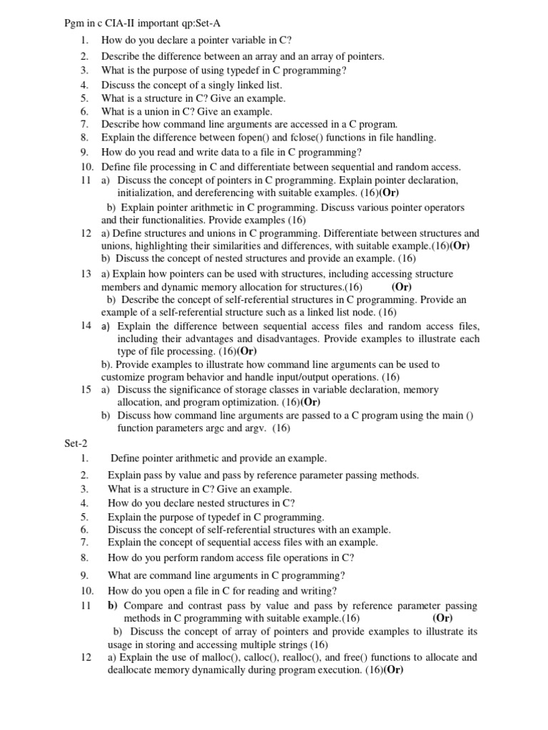 Pgm In C Cia Ii Important Qp Pdf Pointer Computer Programming Parameter Computer