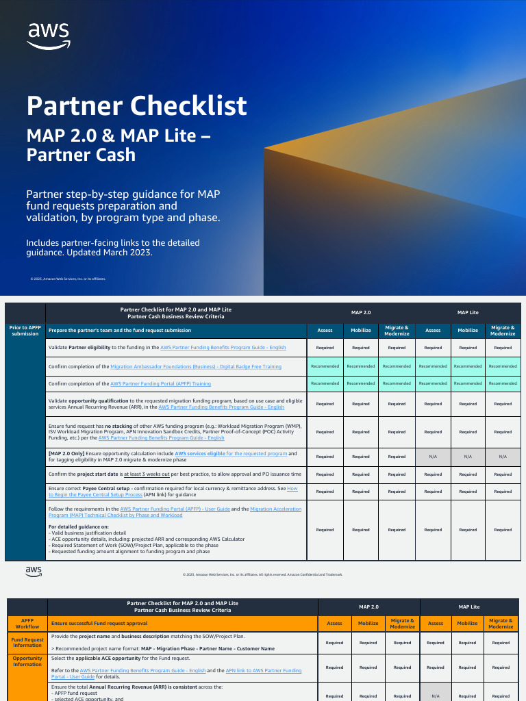 MAP 2.0 & Lite Partner Funding Checklist | PDF | Amazon Web Services ...