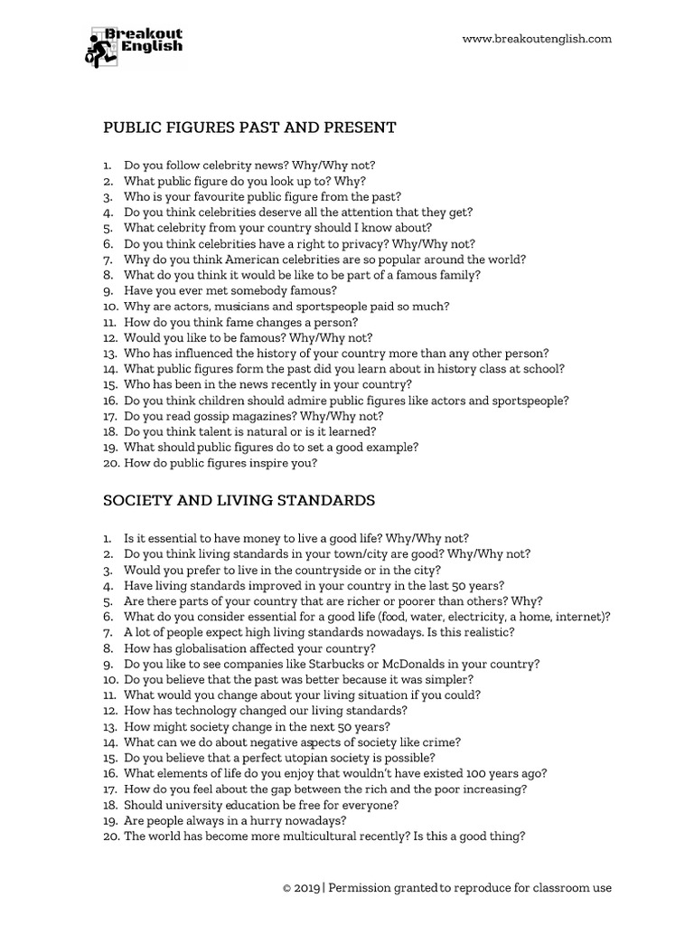 Conversation Questions - Public Figures and Society | PDF