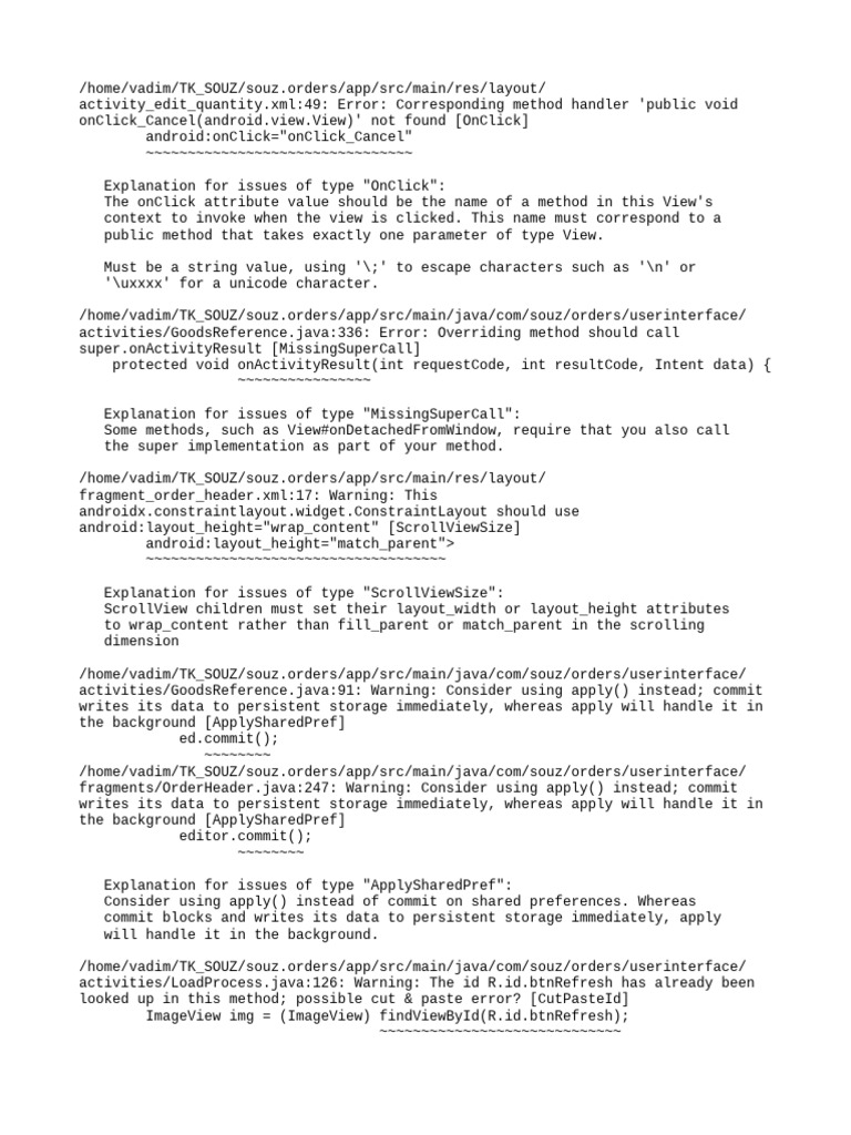 Lint Results Debug Pdf Android Operating System String Computer Science