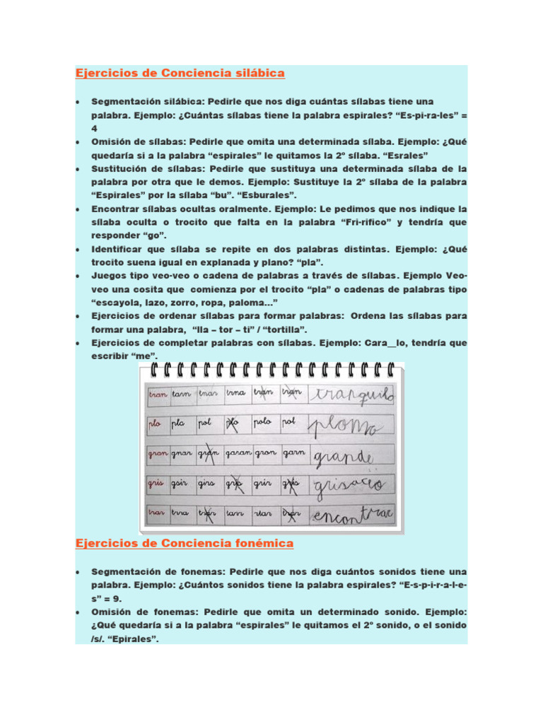 Ejercicios de Conciencia Silábica | PDF | Palabra | Sílaba
