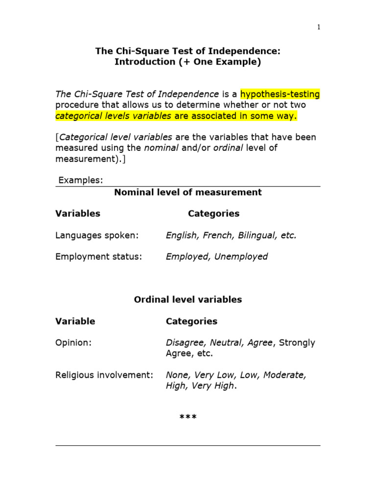 Class 20, Chi-Square Test of Independence (Introduction) | PDF | Chi ...