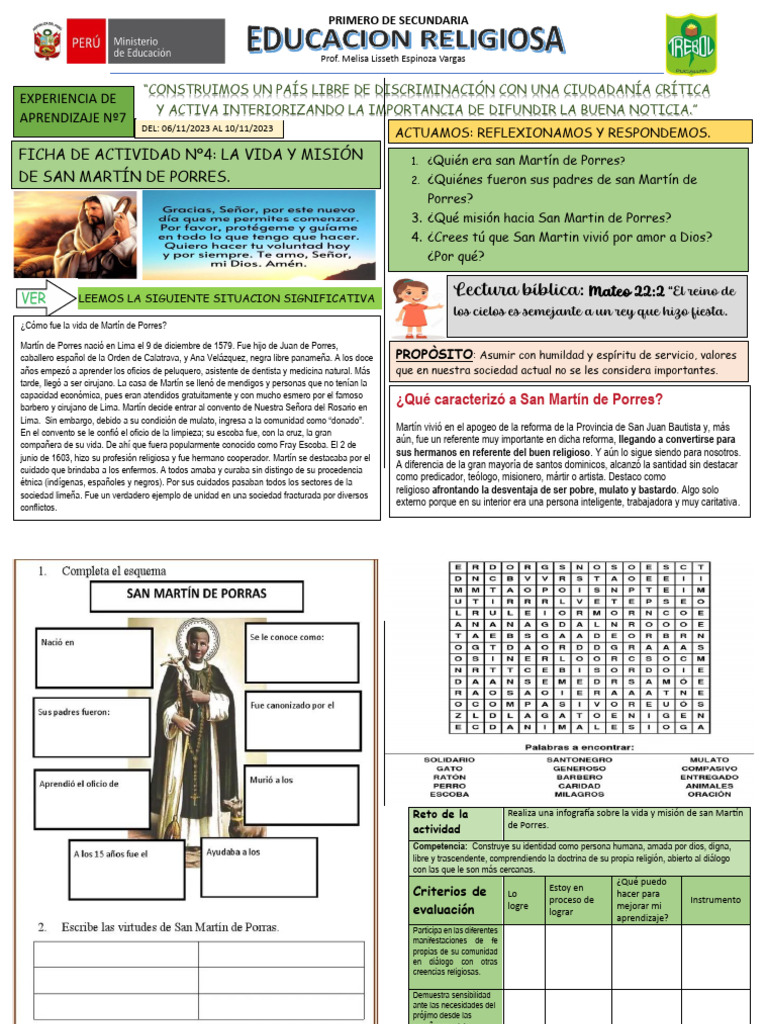Ficha de Actividad4 - Septima Eda - Primero - Religion | PDF