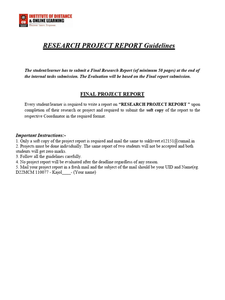 Reserach Project Report - Guidelines | PDF