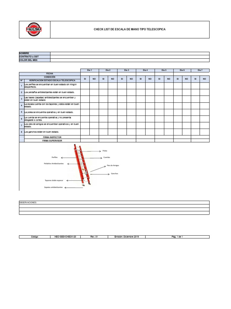 HEC-SEG-CHECK-20 Escala Tipo Telescopica Rev.01 | PDF
