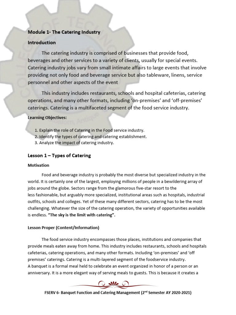 Module 1 FSERV 6 - 014117 - 013547 | PDF | Foodservice | Restaurants