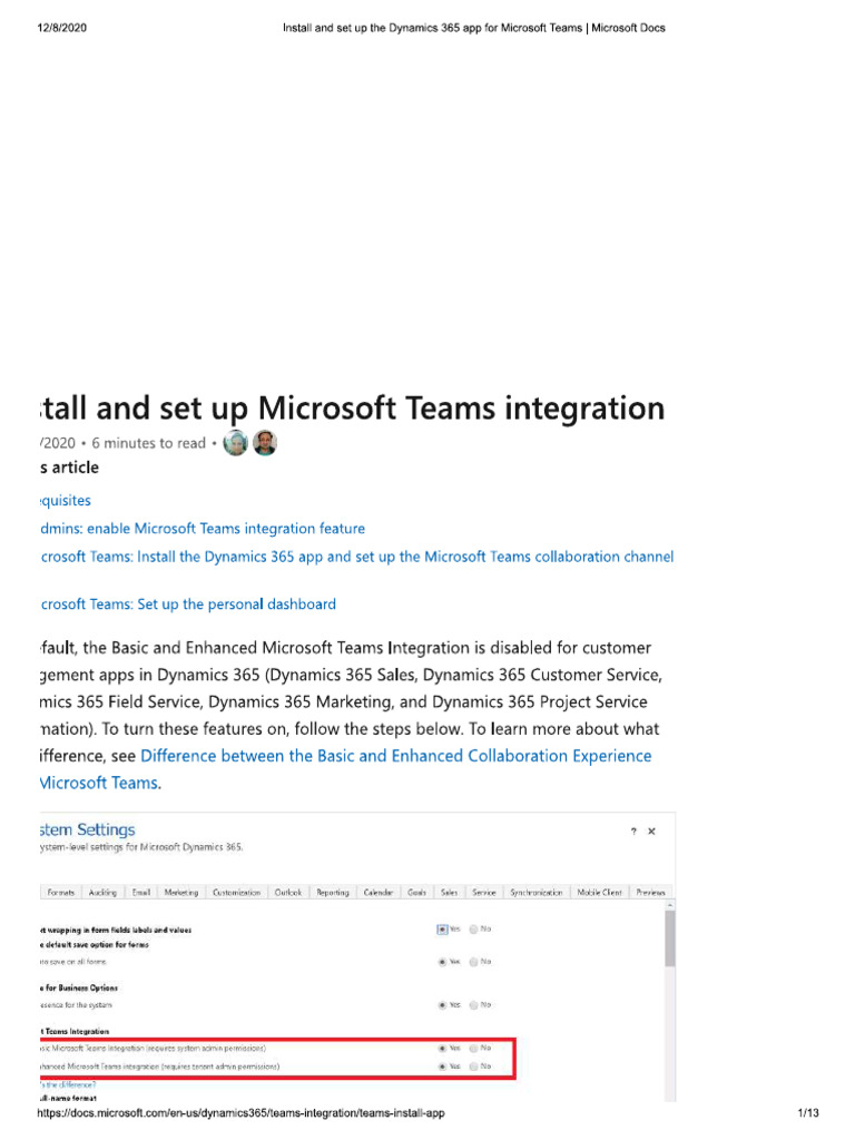 MS Teams Integration With D 365 | PDF