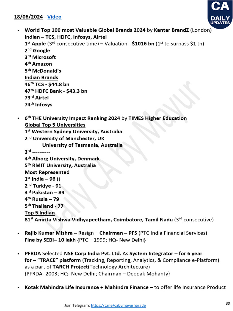 18 June Daily CA Short Notes | PDF