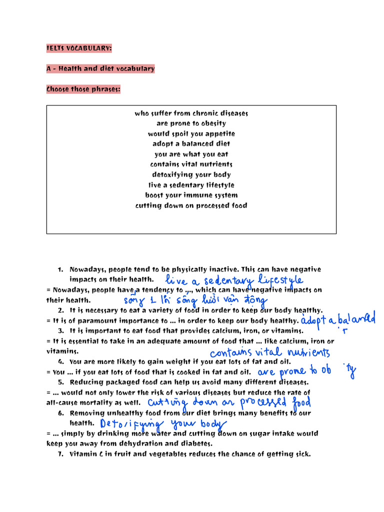 IELTS VOCABULARY - HEALTH (Đã S A) | PDF | Dieting | Healthy Diet