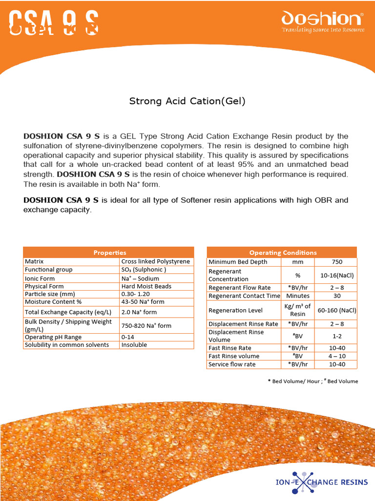 CSA 9 S - Data Sheet | PDF | Ion Exchange | Ion
