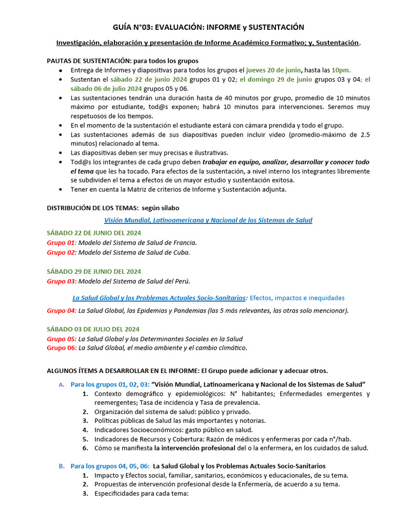 GUÍA 03 - Informe Académico y Criterios de Informe y Sustentación. | PDF | Epidemias | Ciencias ...