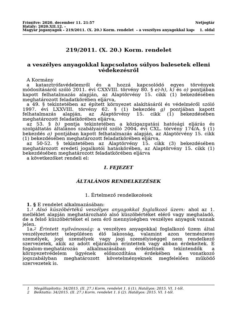 219 - 2011. (X. 20.) Korm. Rendelet | PDF