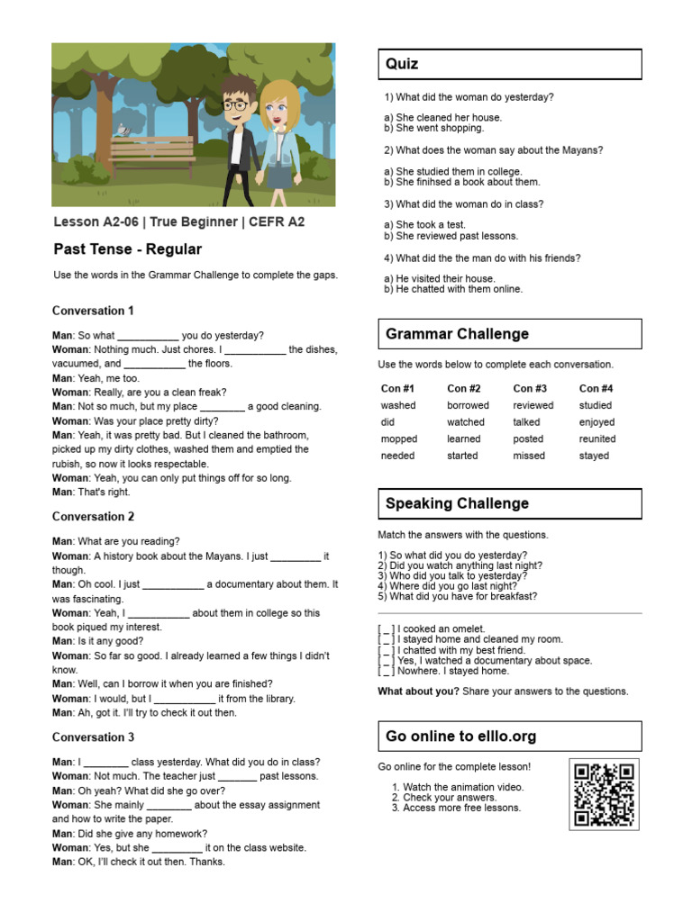 Beginner Past Tense Quiz & Exercises | PDF | Language Arts & Discipline