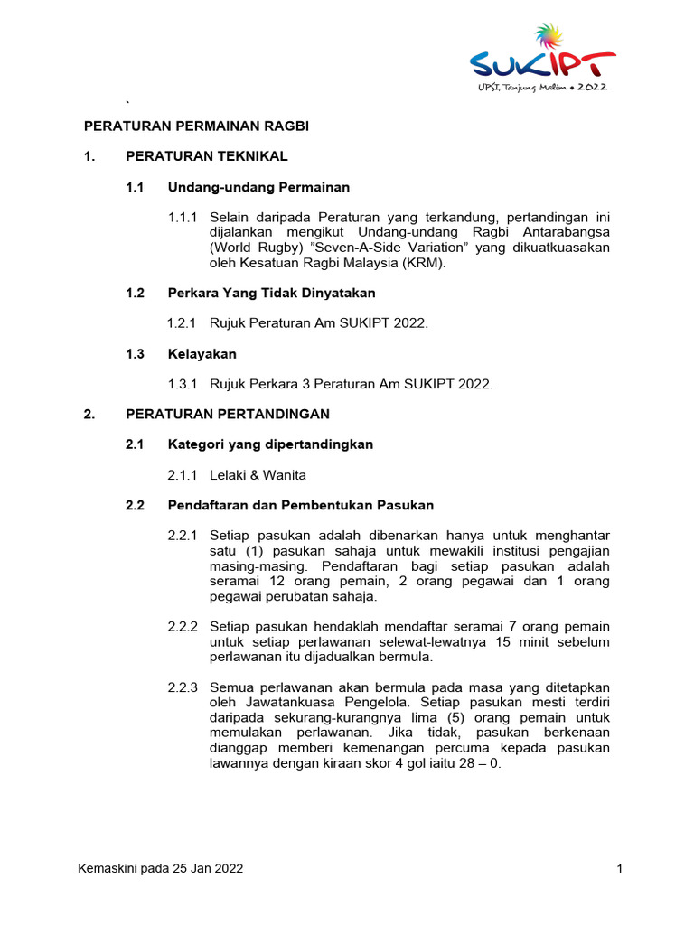 Peraturan Permainan Ragbi | PDF