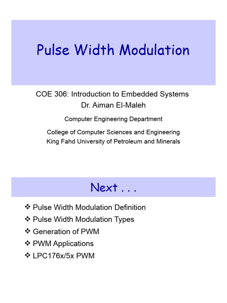 07-Pulse Width Modulation | PDF | Computer Engineering | Electronics