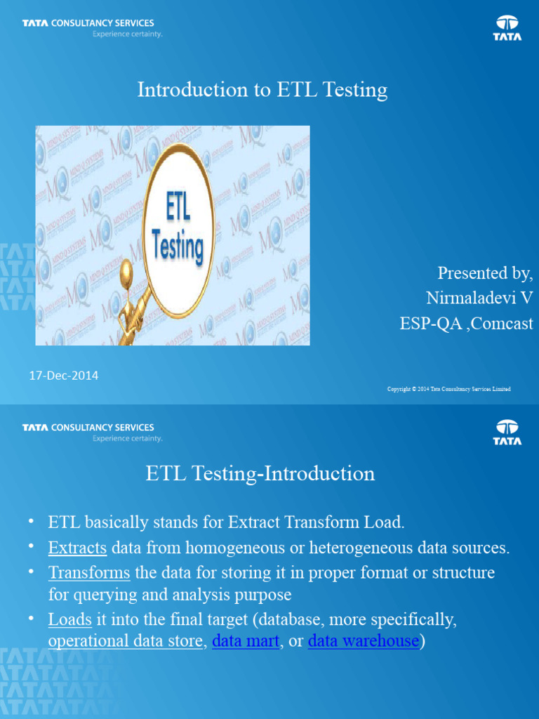 17-12-14 Introduction To ETL Testing | PDF | Data Warehouse | Data ...