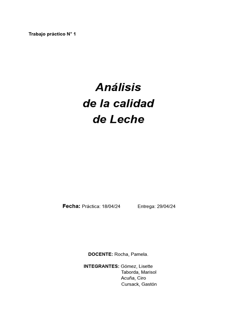 TP Bromatología | PDF | Leche | Valoración