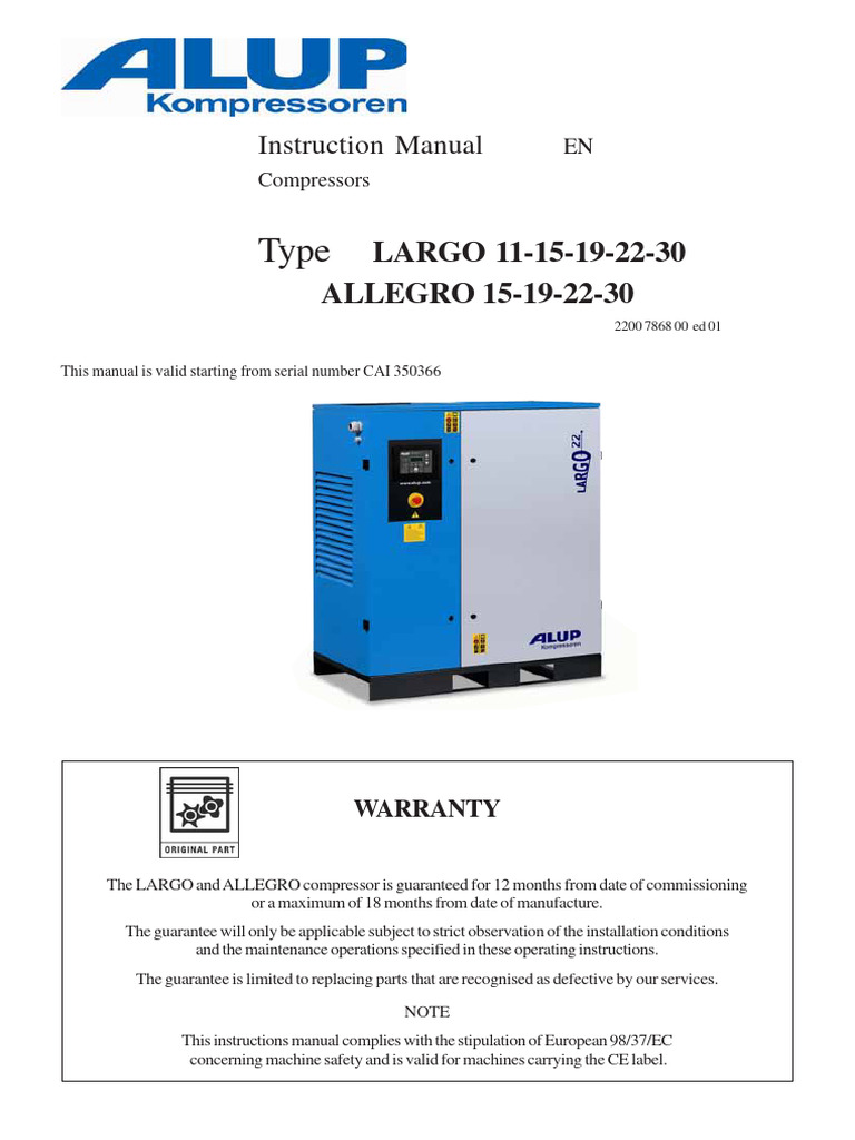 LARGO & ALLEGRO Compressor Manual | PDF | Mains Electricity | Valve