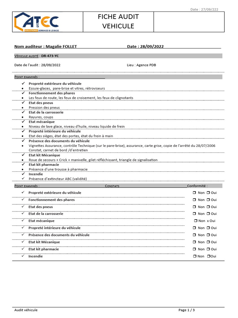 Inspection Véhicule | PDF | Constructeurs automobiles | Styles de ...