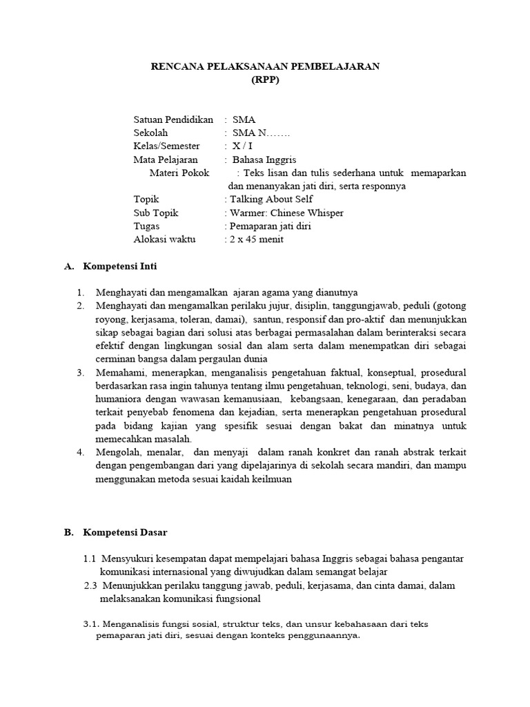 RPP KLS X Wajib 1 | PDF