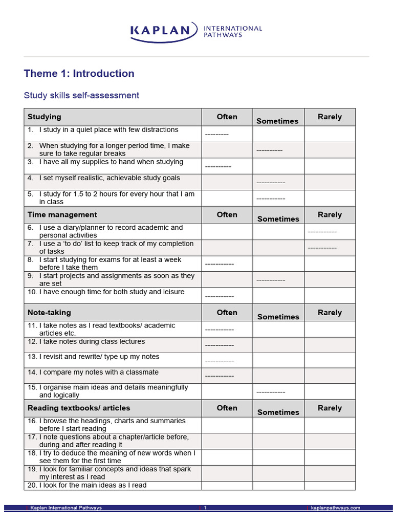 1.2. Study Skills Self-Assessment - Discover - Class Task | PDF | Study Skills | Cognition