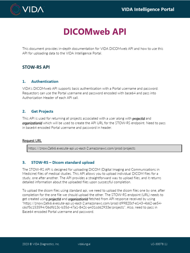 US-30078 (1) VIDA Intelligence Portal DICOMweb API External 1 | PDF | Computer Data | Computing