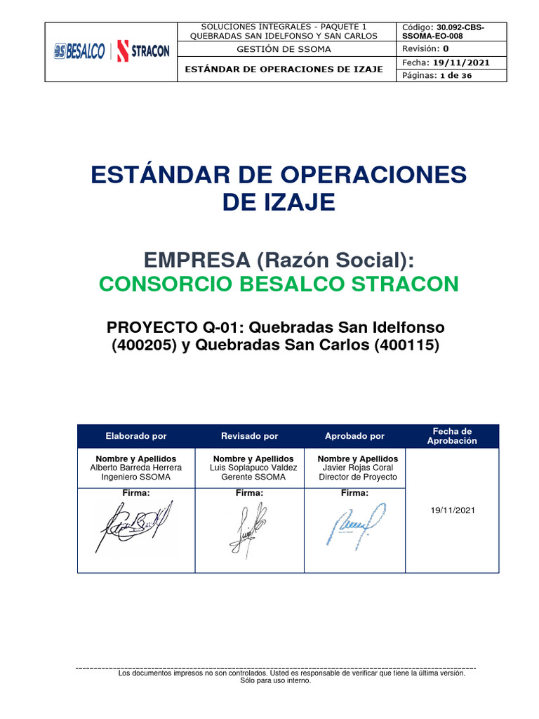 30.092-CBS-SSOMA-EO-008 OPeraciones de Izaje Rev.0 | PDF | Grúa (máquina) | Camión
