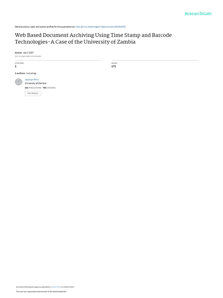 Web Based Document Archiving Using Time Stampand Barcode Technologies ACaseofthe Universityof ...