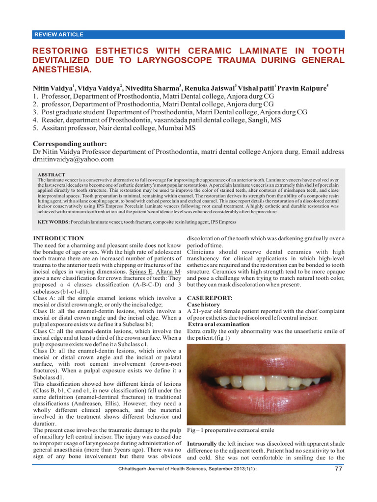 Restoring Esthetics With Ceramic Laminate in Tooth | PDF | Dental ...