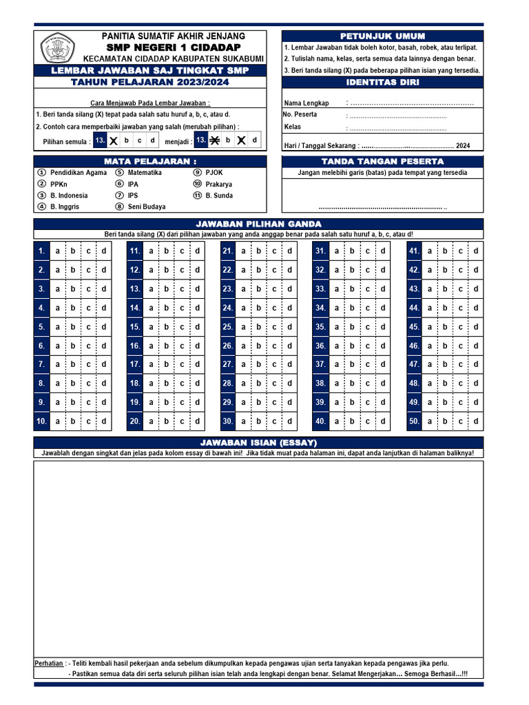 Lembar Jawaban Sumatif Akhir Jenjang | PDF