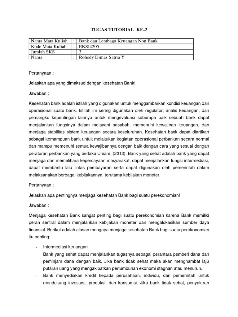 Tugas 2 - ROHEDY DIMAS - Bank Dan Lembaga Keuangan Non Bank | PDF