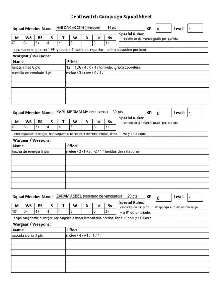 Chuchi Squad Sheet Pdf
