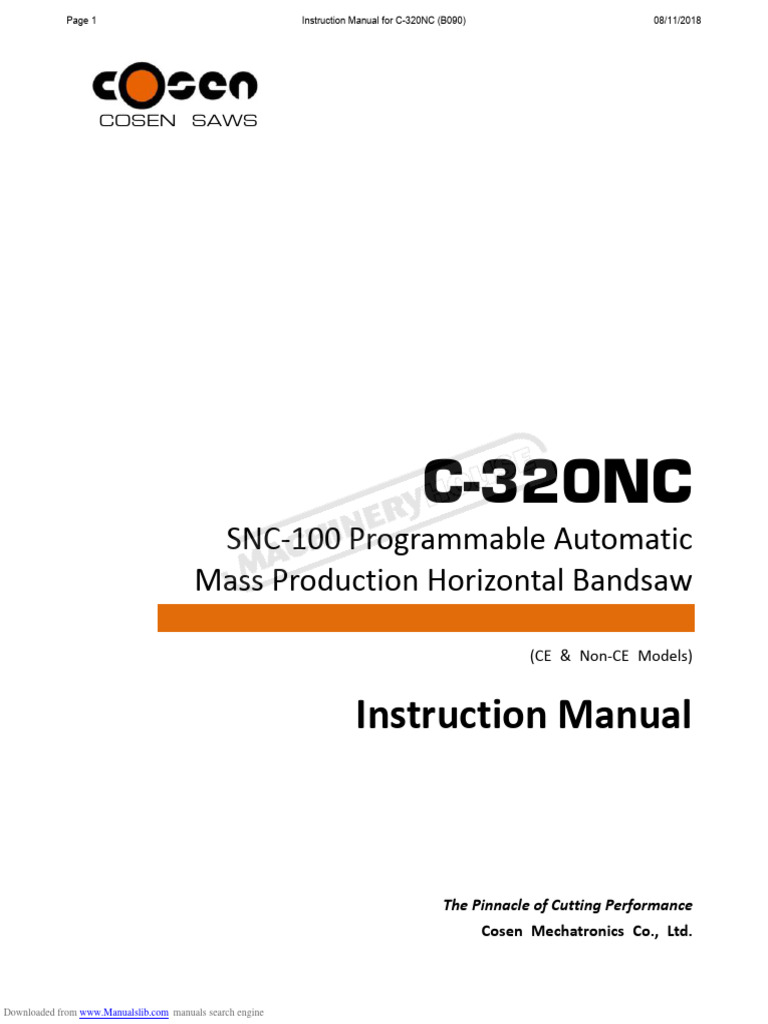 Cosen C-320NC Bandsaw Manual | PDF | Switch | Safety