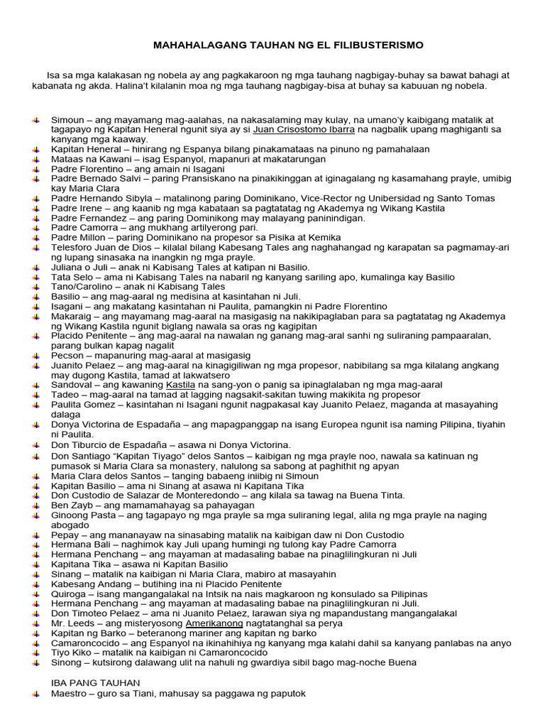 Mahahalagang Tauhan NG El Filibusterismo | PDF