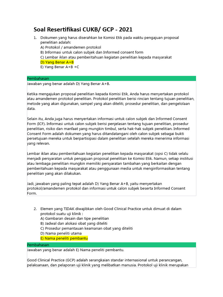 Soal Resertifikasi CUKB GCP - 2021 PRM | PDF