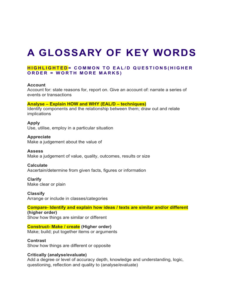 A Glossary of Key Words | PDF | Idea | Reason