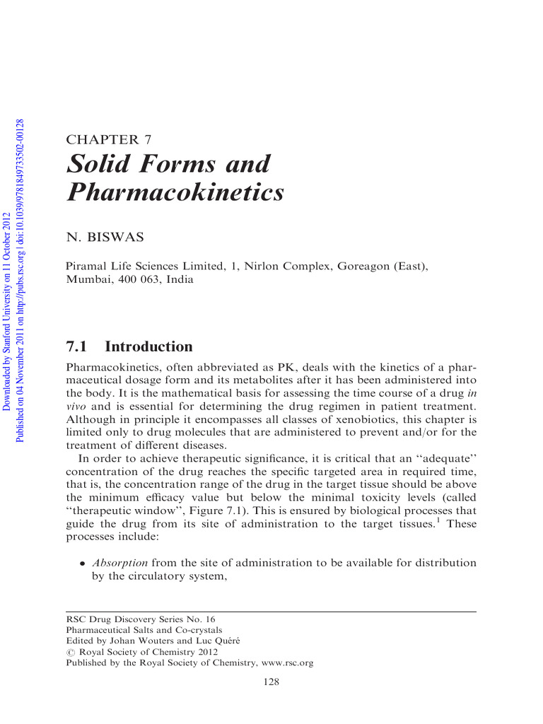 Chapter 7 Solid Forms and Pharmacokinetics | PDF | Pharmacokinetics | Bioavailability
