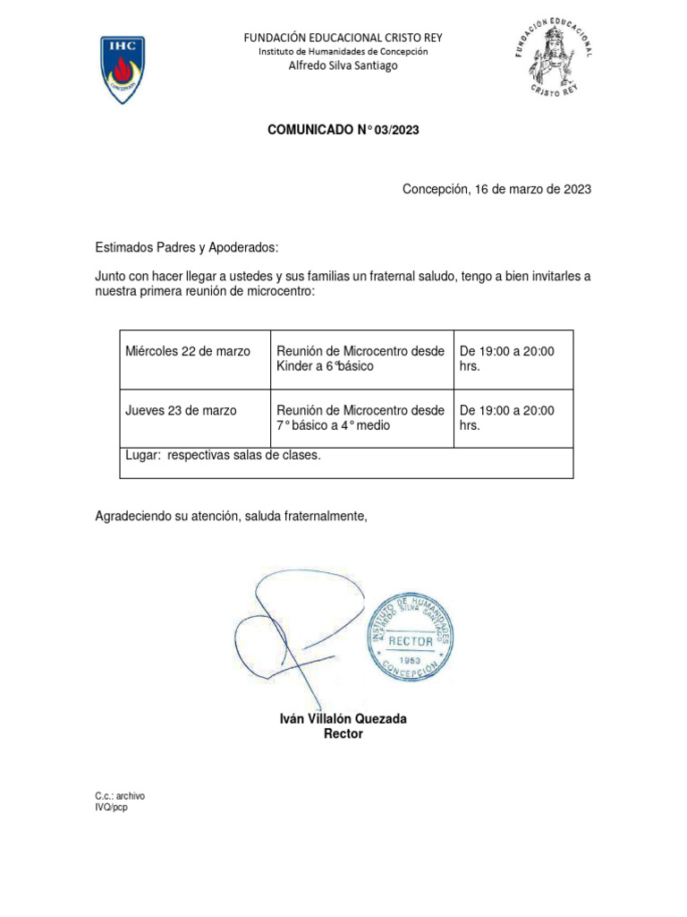 Comunicado #03 2023 Reunion de Apoderados | PDF | Ciencias sociales | Salud y bienestar