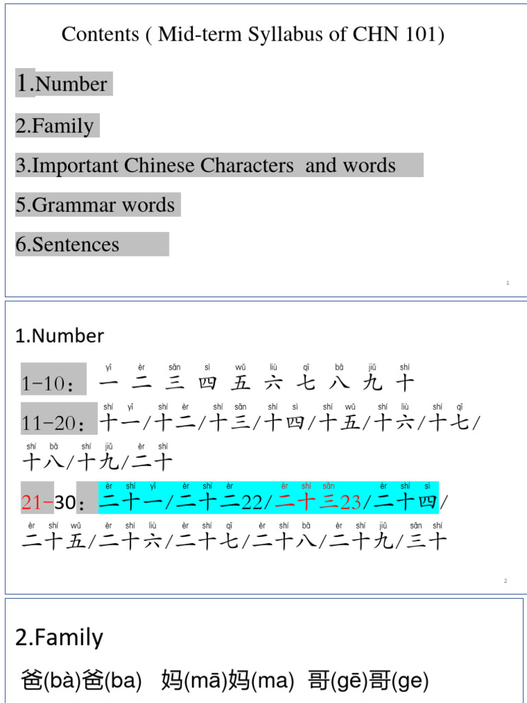 CHN 101 Mid-Term Exam Syllabus - 2024spring - 240227 - 191155 | PDF