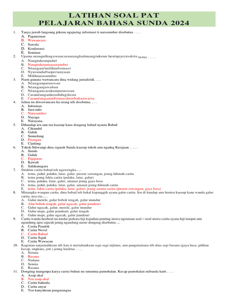 Latihan Soal Pat Sunda X BK 2024 | PDF