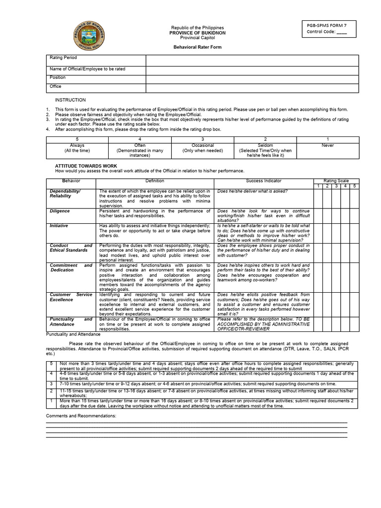 behavioral-rater-form | PDF | Customer | Psychology