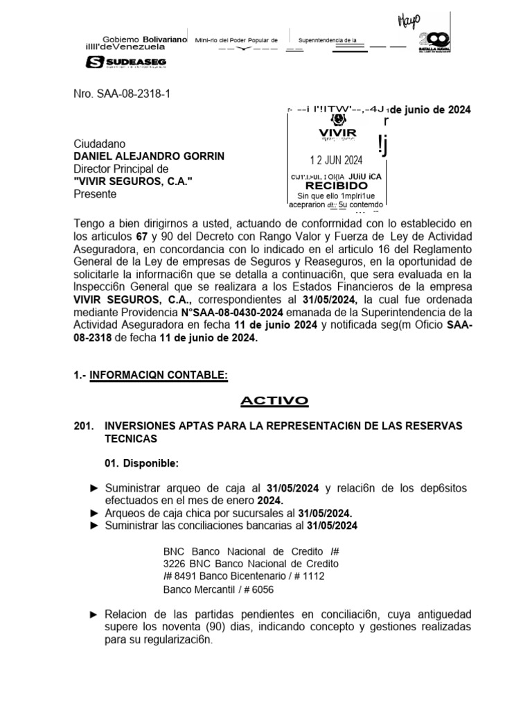 Requerimientos Inspeccion Parcial Ejercicio Económico Finalizado 31-05-2024 | PDF | Seguro ...