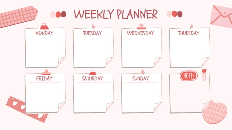 Pink Illustration Cute Weekly Calendar | PDF