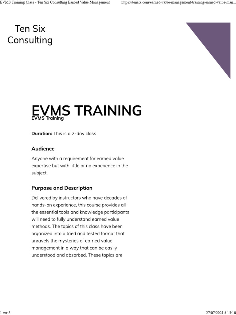 EVMS Training Class - Ten Six Consulting Earned Value Management | PDF