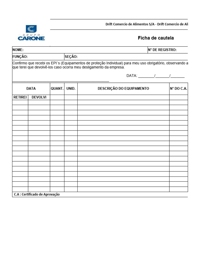 Ficha de Cautela e Requisição de EPI | PDF