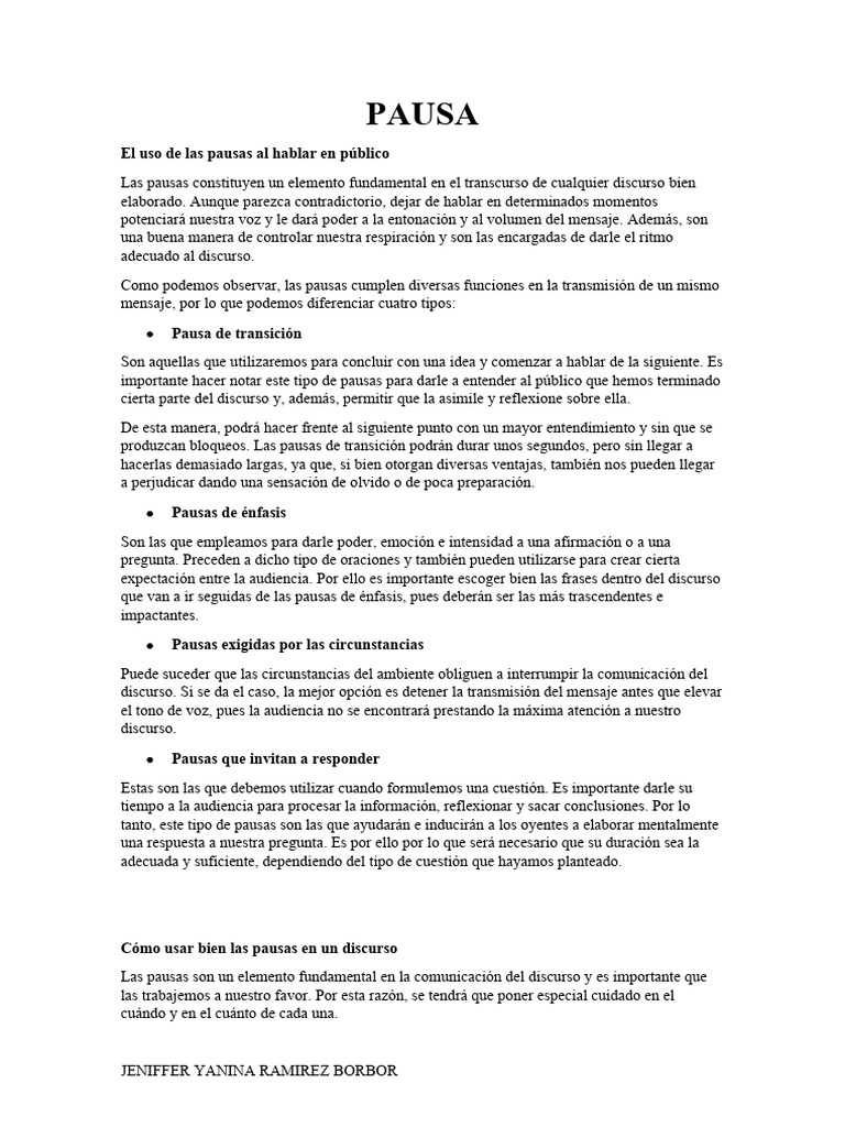 PAUSA | PDF | Hablar en público | Cognición