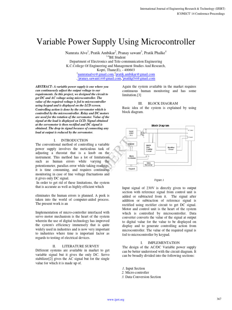 Variable Power Supply Using Microcontroller IJERTCONV2IS04030 ...