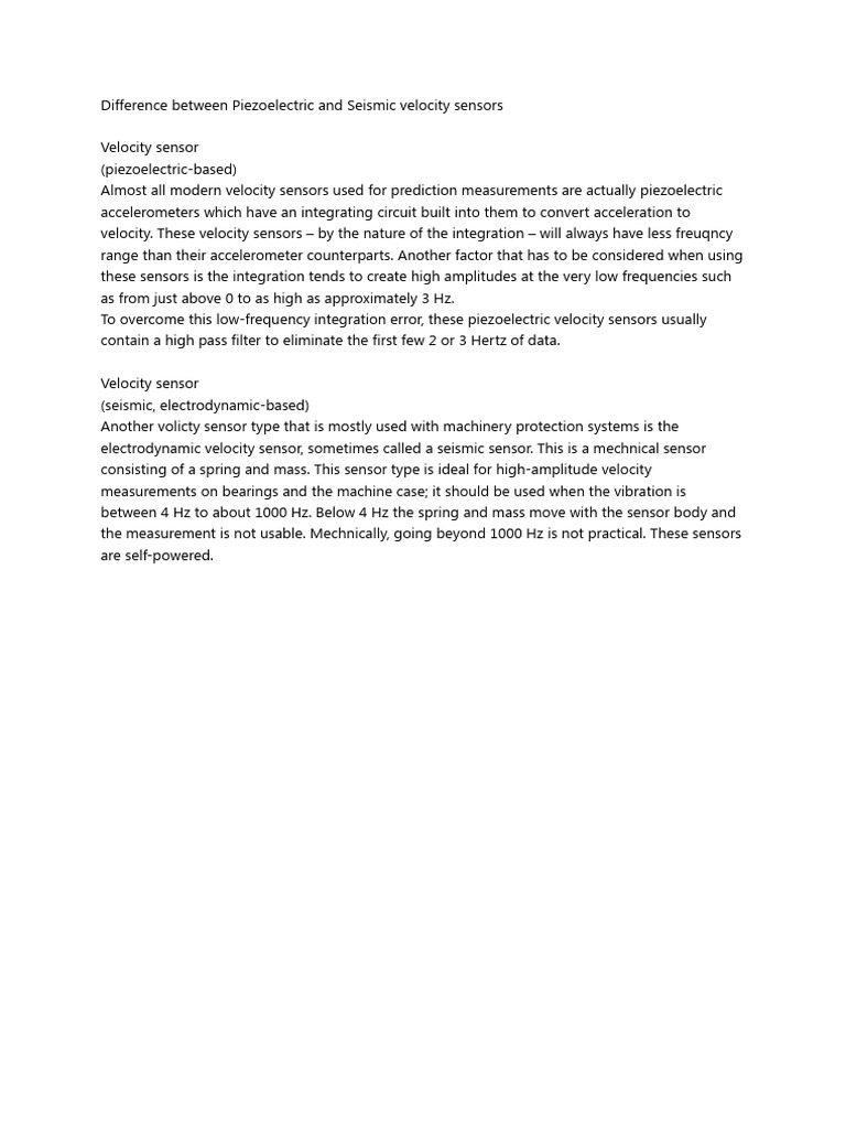 16 Difference Between Piezoelectric and Seismic Velocity Sensors | PDF