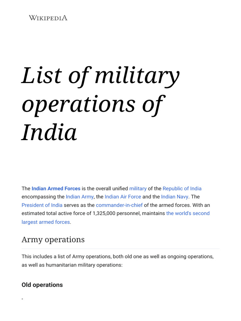 Military Operations of India List | PDF | Military | Government Of India