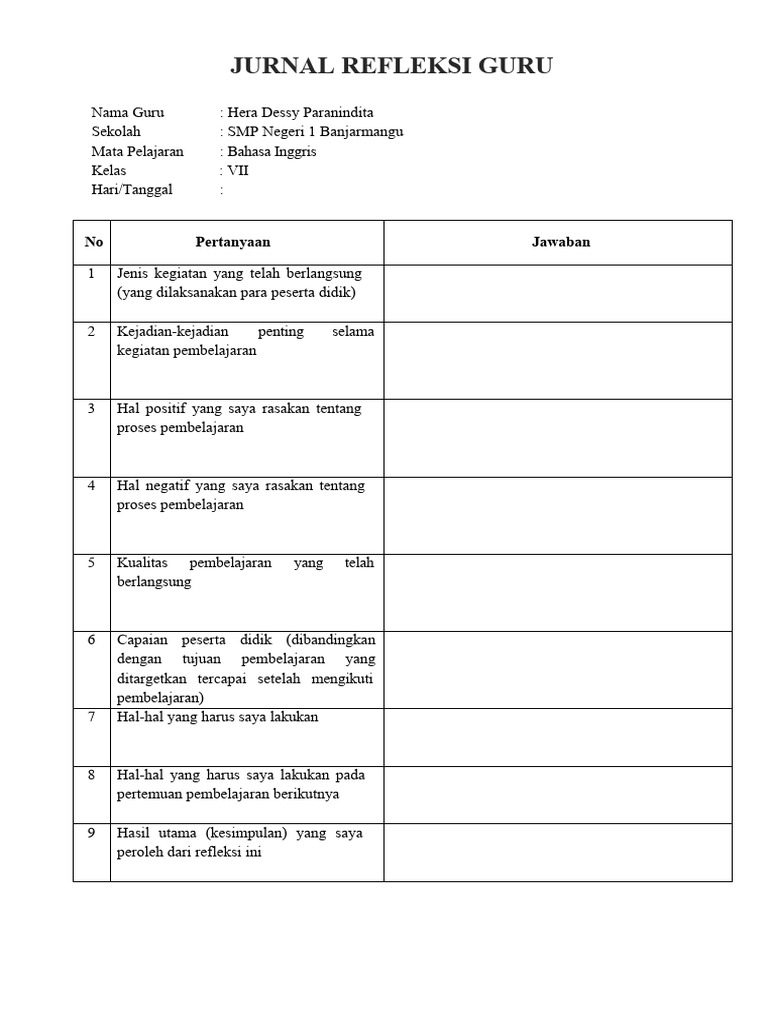 Jurnal Refleksi Guru New | PDF
